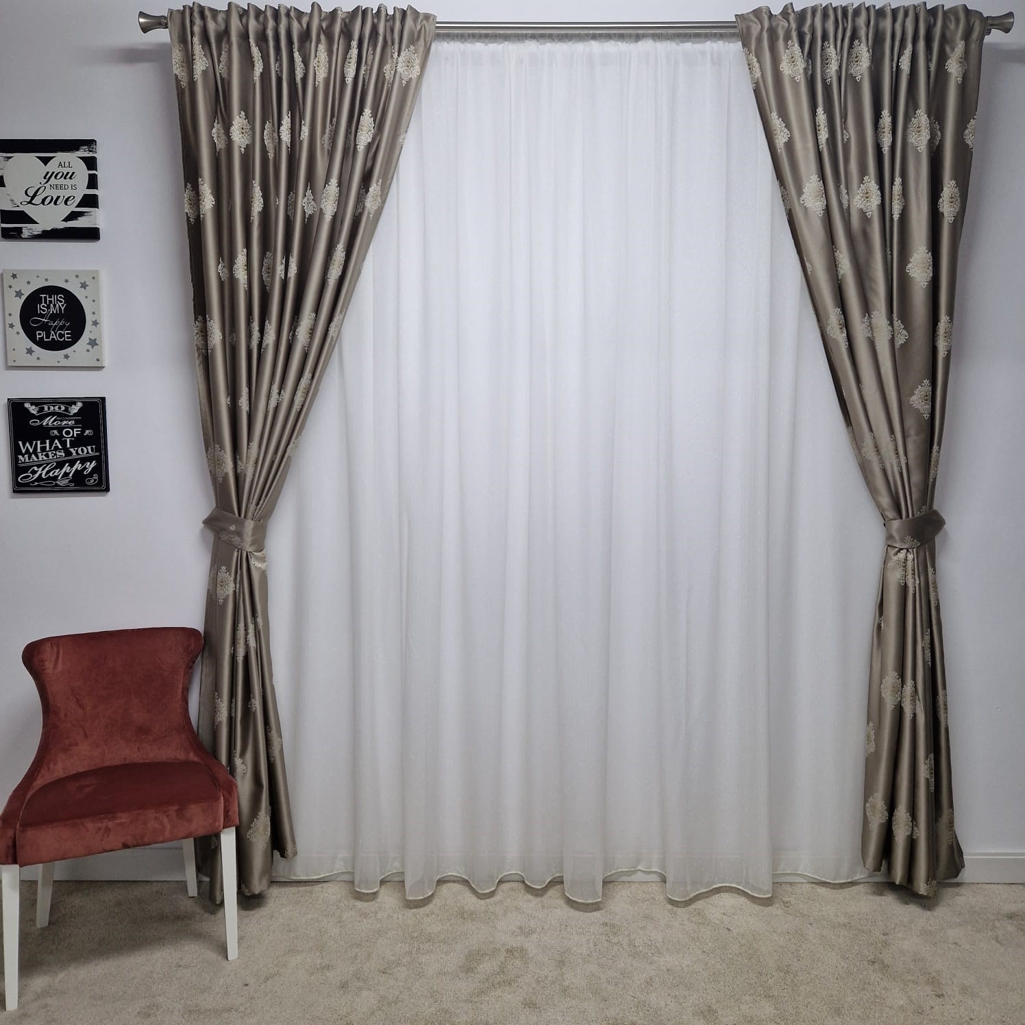 Bézs színű barokk drapéria újranövéssel sínhez 2 db x 100 x 230 - eMAG.hu