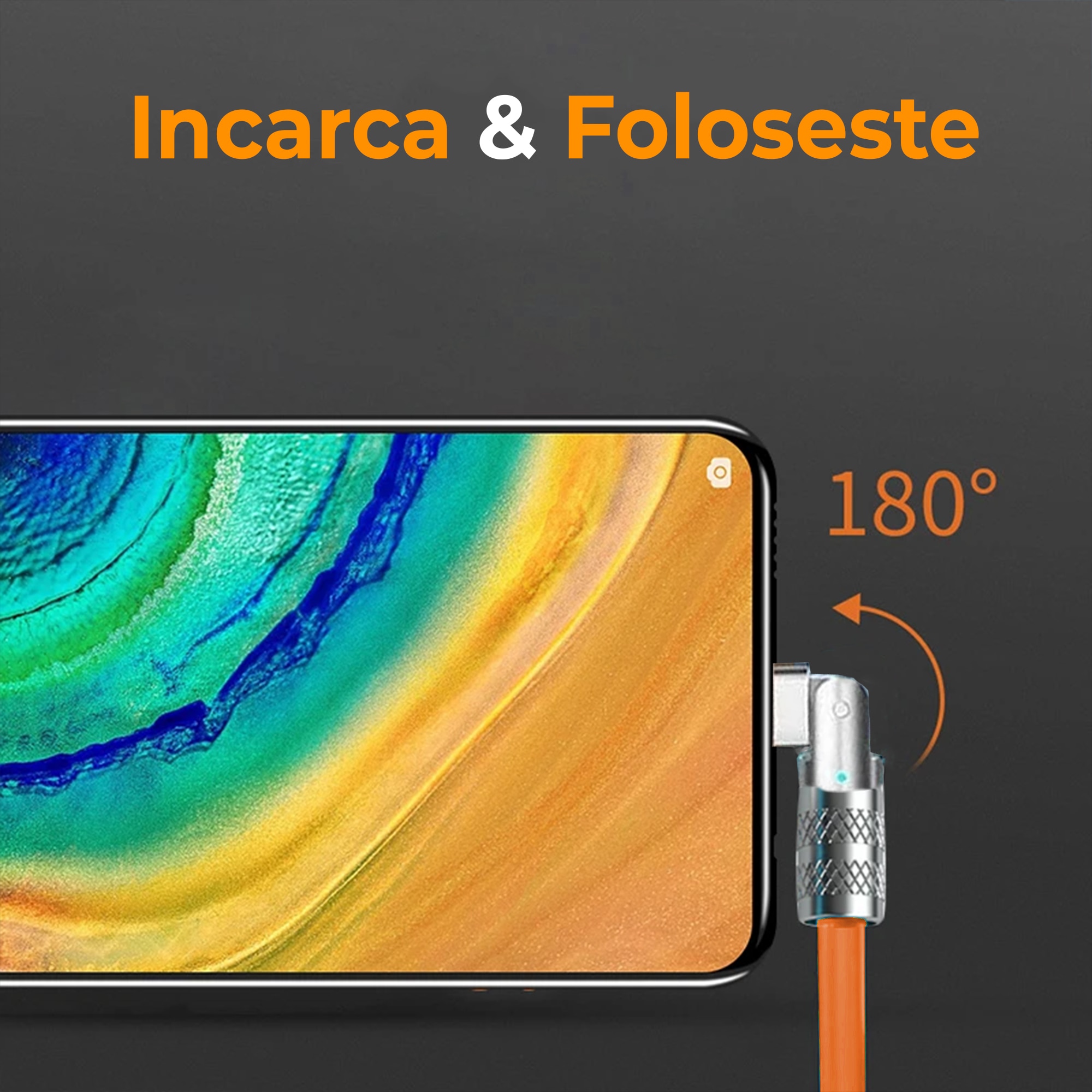 Cablu Date si Incarcare Rapida Timebox, 120W, Rotire 180 grade, QC 3.0 ...