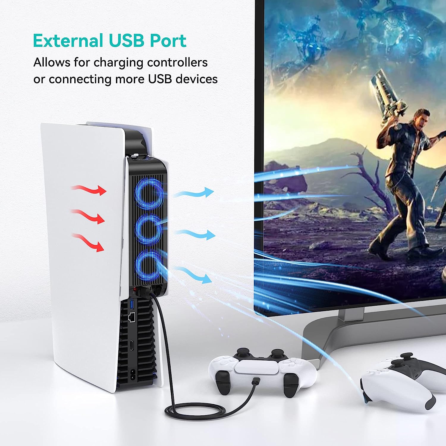 Охлаждащ вентилатор PS5, JENUOS®, USB порт, LED светлина, бяло - eMAG.bg