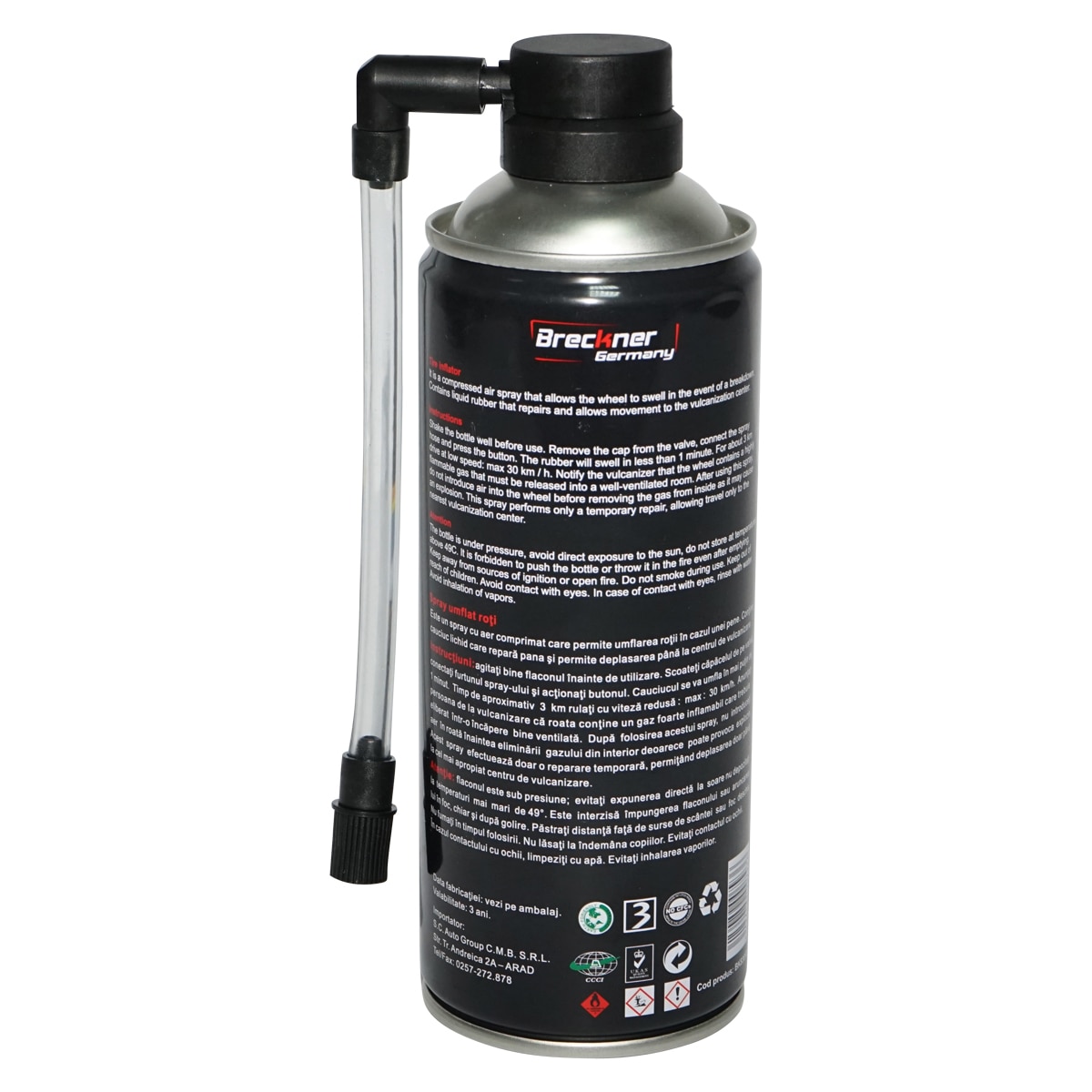 Spray umflat roti cu silicon reparat fisuri anvelopa 450ml Breckner ...