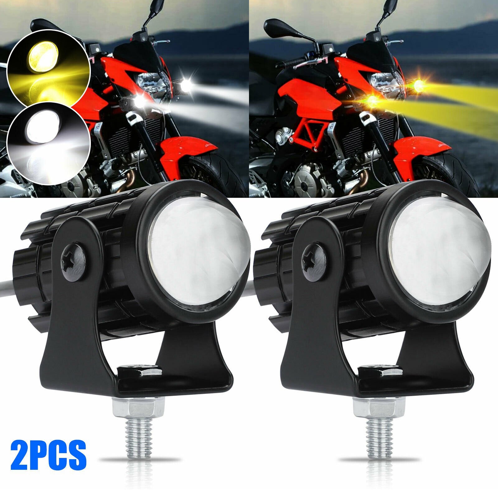 Set 2 de Proiector moto LED, zggzerg, 2 moduri iluminare, Comutare ...