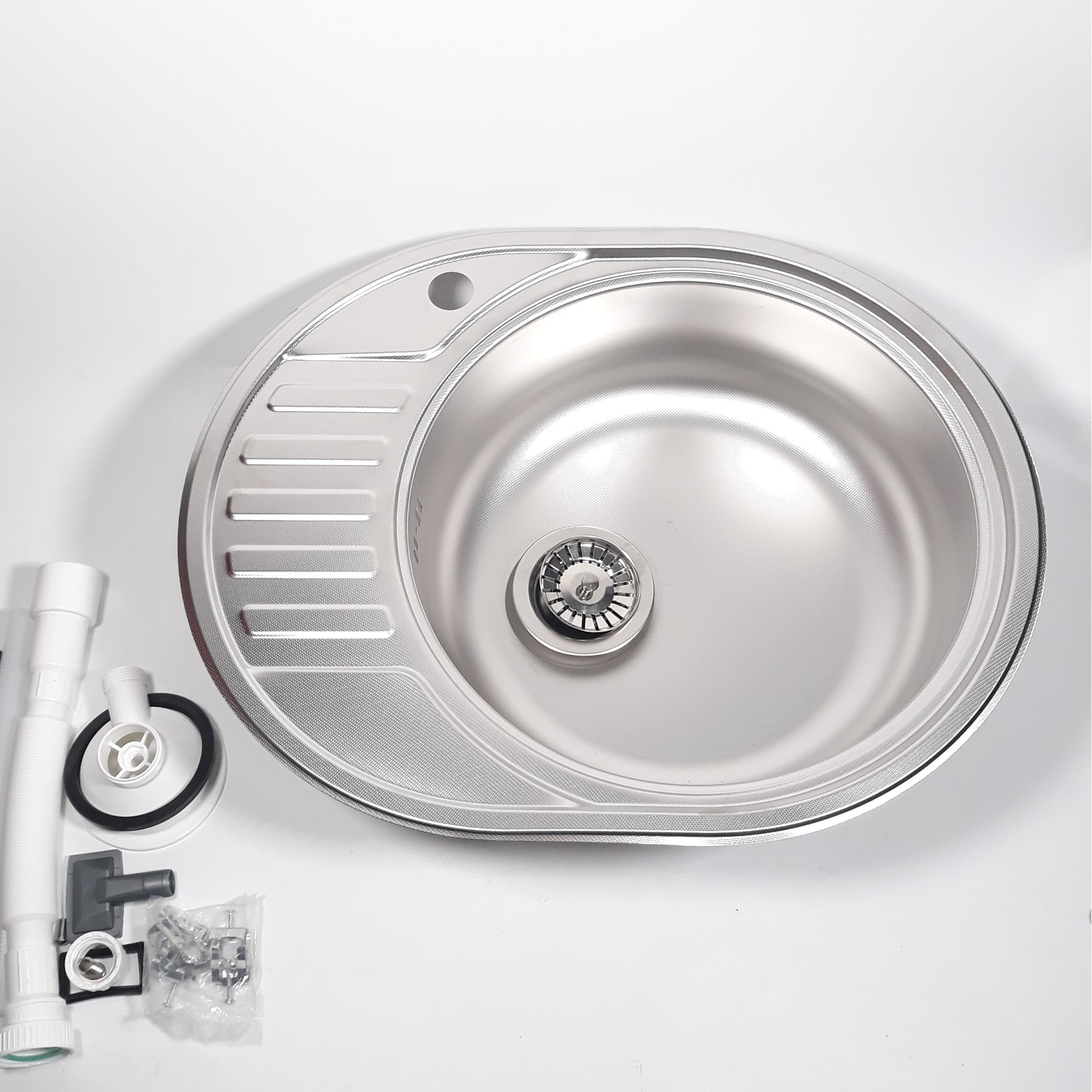 Chiuveta bucatarie, inox, ovala, cuva pe partea dreapta, cu sifon si ...