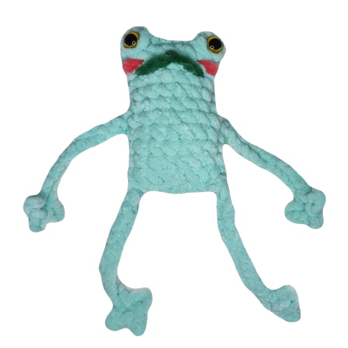 Broscuta din plus crosetata handmade, Leggy Frog, 15 cm, Verde menta ...