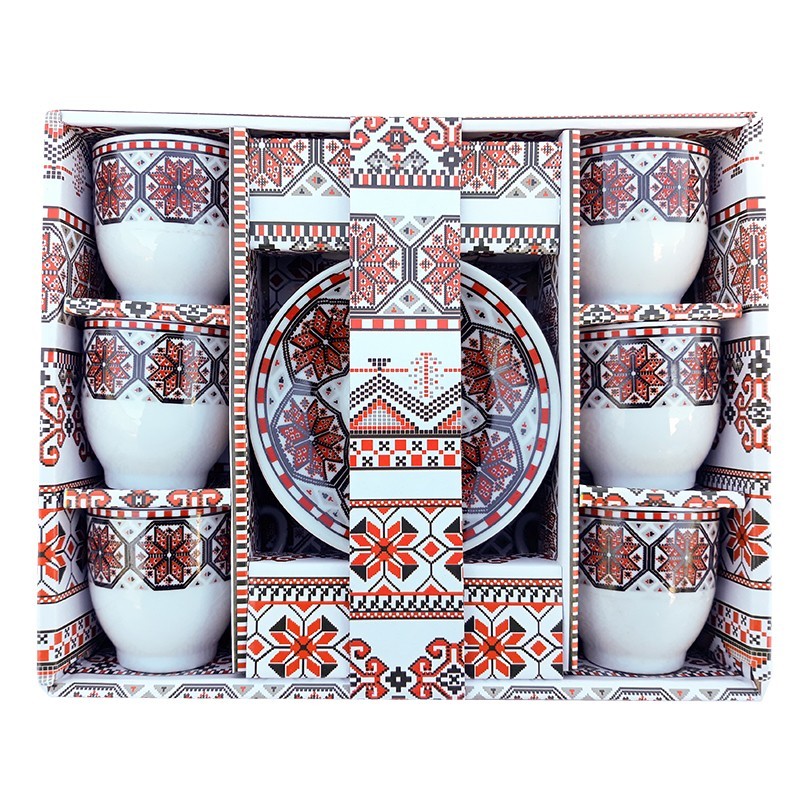 Set 6 cesti cafea, model traditional, Rosu antichizat - eMAG.ro