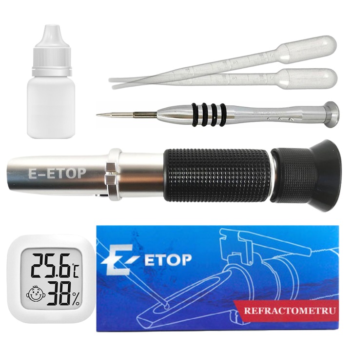Refractometru profesional pentru vin, E-ETOP, 004, Zaharometru 40% ...