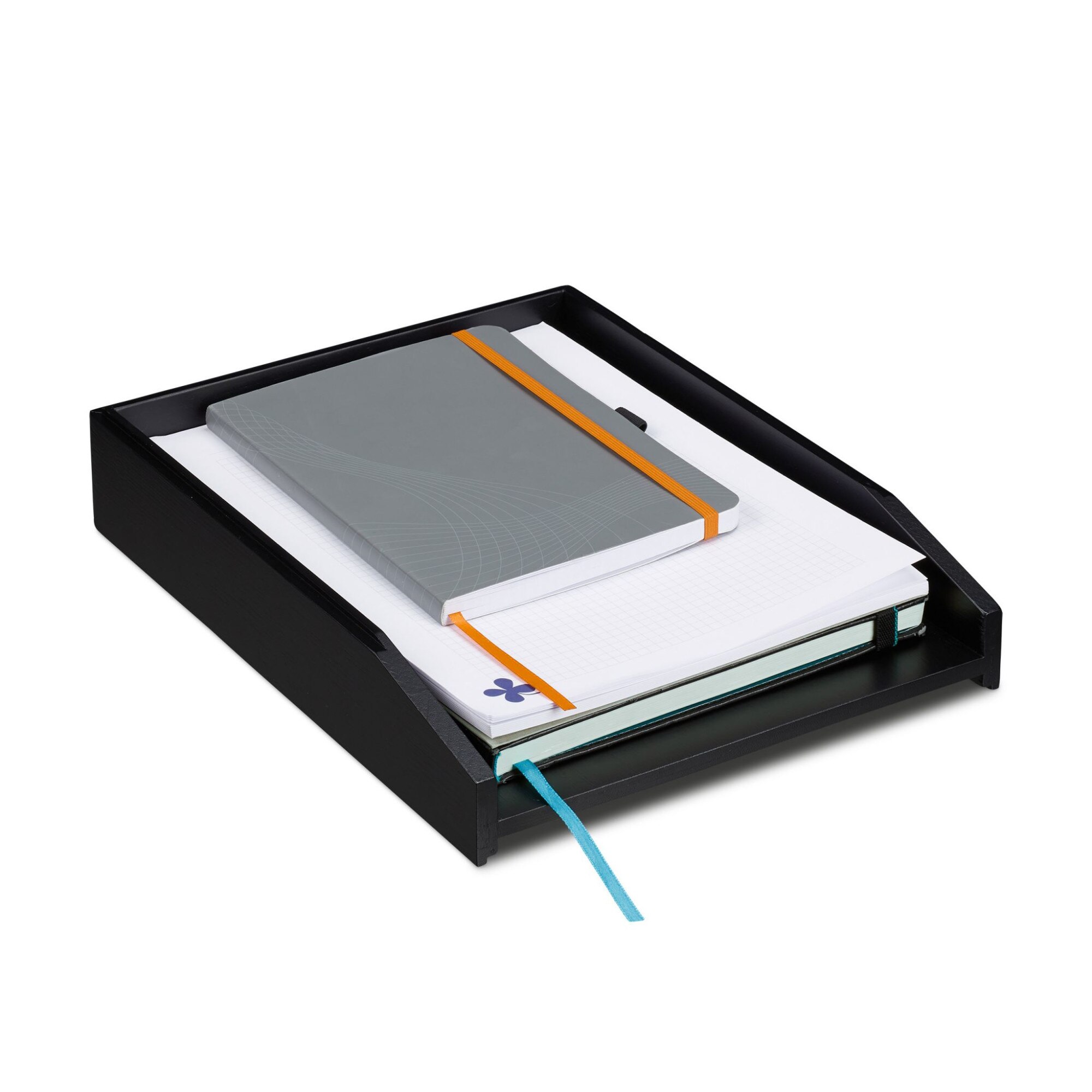 Tava pentru documente suprapozabila, bambus, format A4 vertical, negru ...