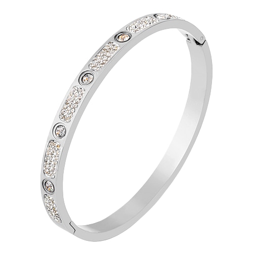 Bratara tip Bangle fixa cu strasuri din pietre zirconiu, otel ...