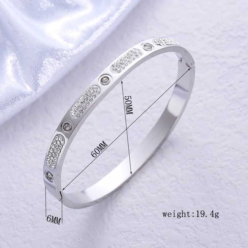 Bratara tip Bangle fixa cu strasuri din pietre zirconiu, otel ...