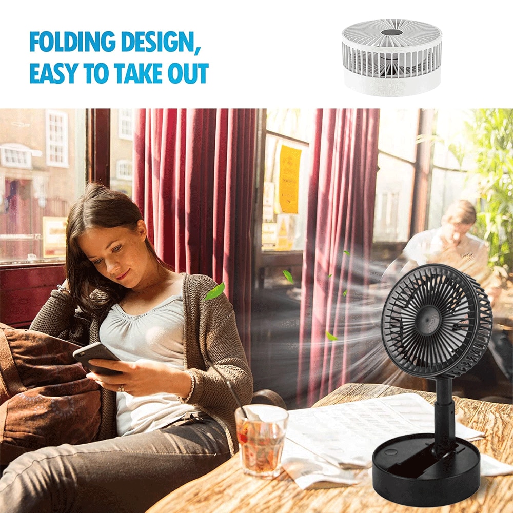 Ventilator de birou portabil - 3 viteze de vant, pliabil, reincarcabil, alimentat prin baterie ...