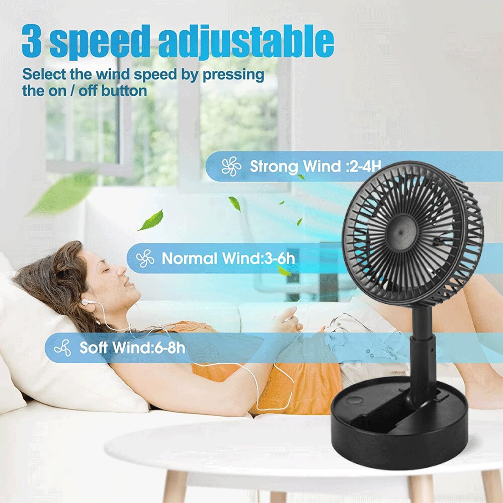 Ventilator de birou portabil - 3 viteze de vant, pliabil, reincarcabil, alimentat prin baterie ...