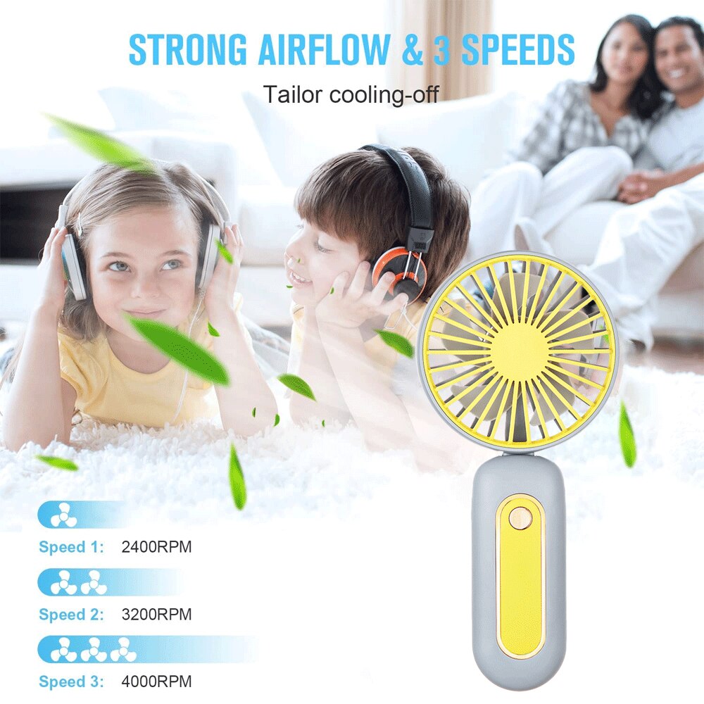 Mini ventilator portabil electric USB - Reincarcabil prin USB, galben ...