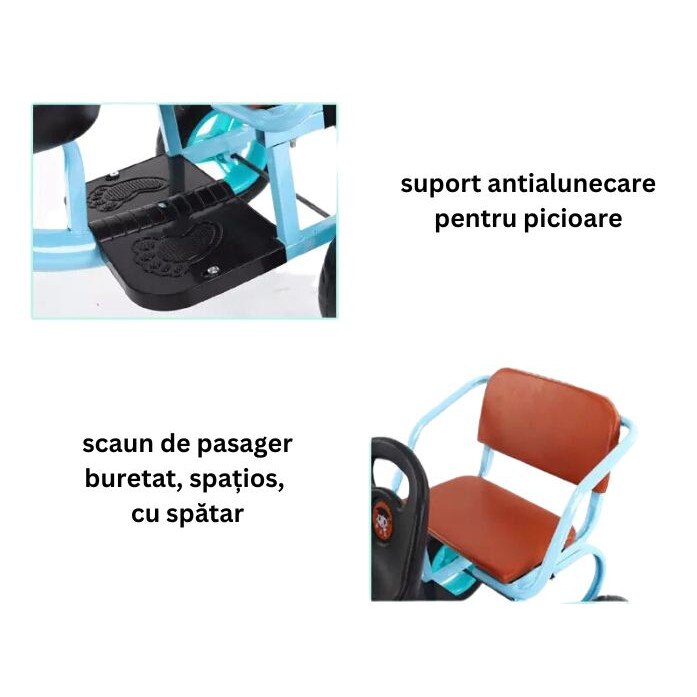 Tricicleta Duet Mini, 2 locuri, 2-4 ani, albastru - eMAG.ro