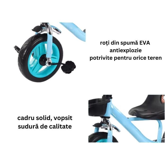 Tricicleta Duet Mini, 2 locuri, 2-4 ani, albastru - eMAG.ro