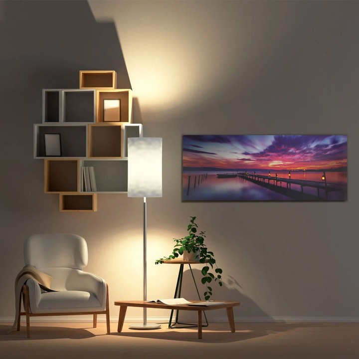 Tablou cu Led-uri cu iluminare interioara si peisaj dig la apus de ...