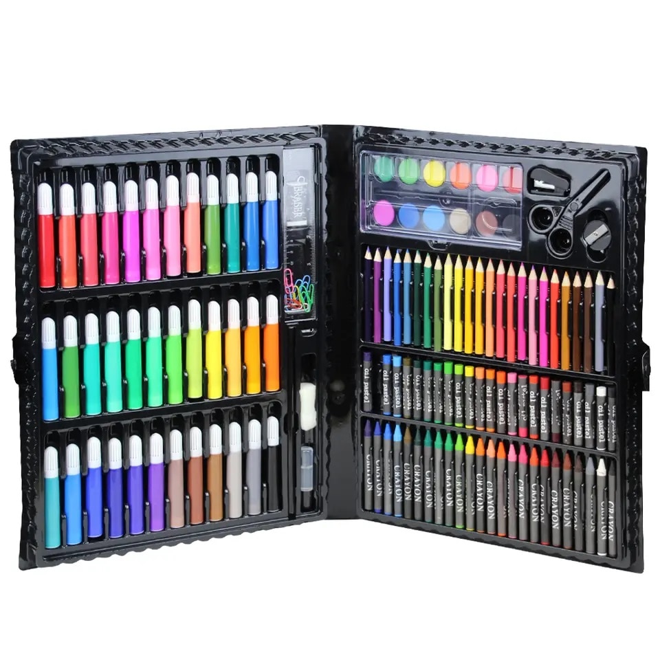 Set de carioci, creioane colorate, acuarele, pictura si desen 150 piese ...