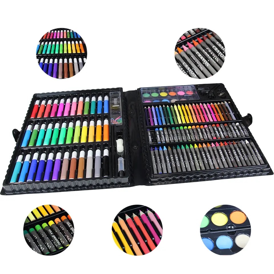 Set de carioci, creioane colorate, acuarele, pictura si desen 150 piese ...