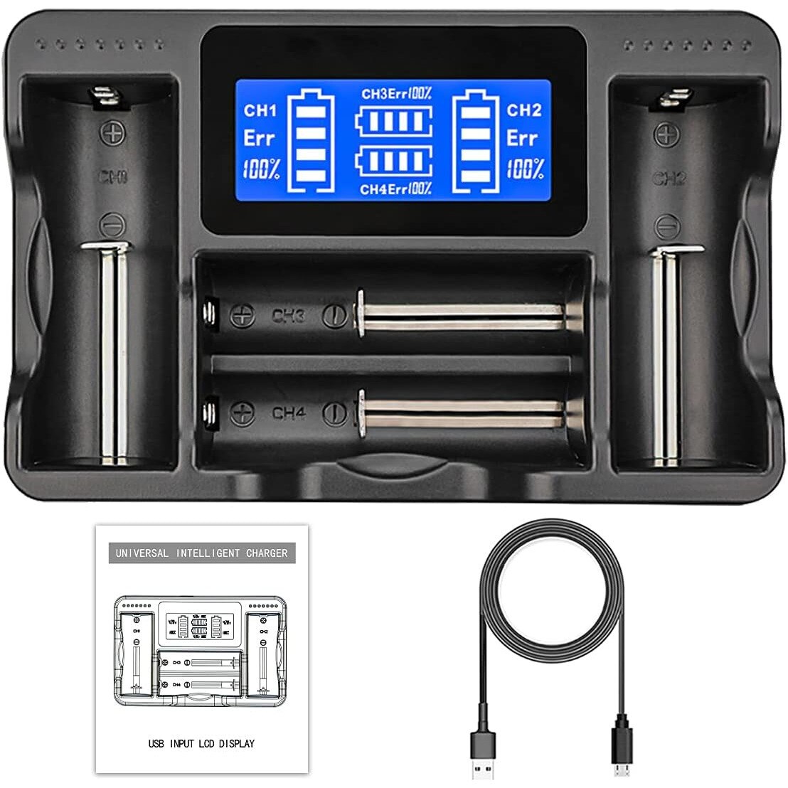 Incarcator baterii, LCD, 4 sloturi, NI-MH/NI-CD/Li-ION/18700/2170/26650 ...