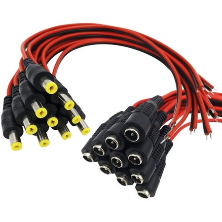Set 10 perechi cabluri alimentare CCTV, Conectori 2.1 x 5.5 mm, Negru ...