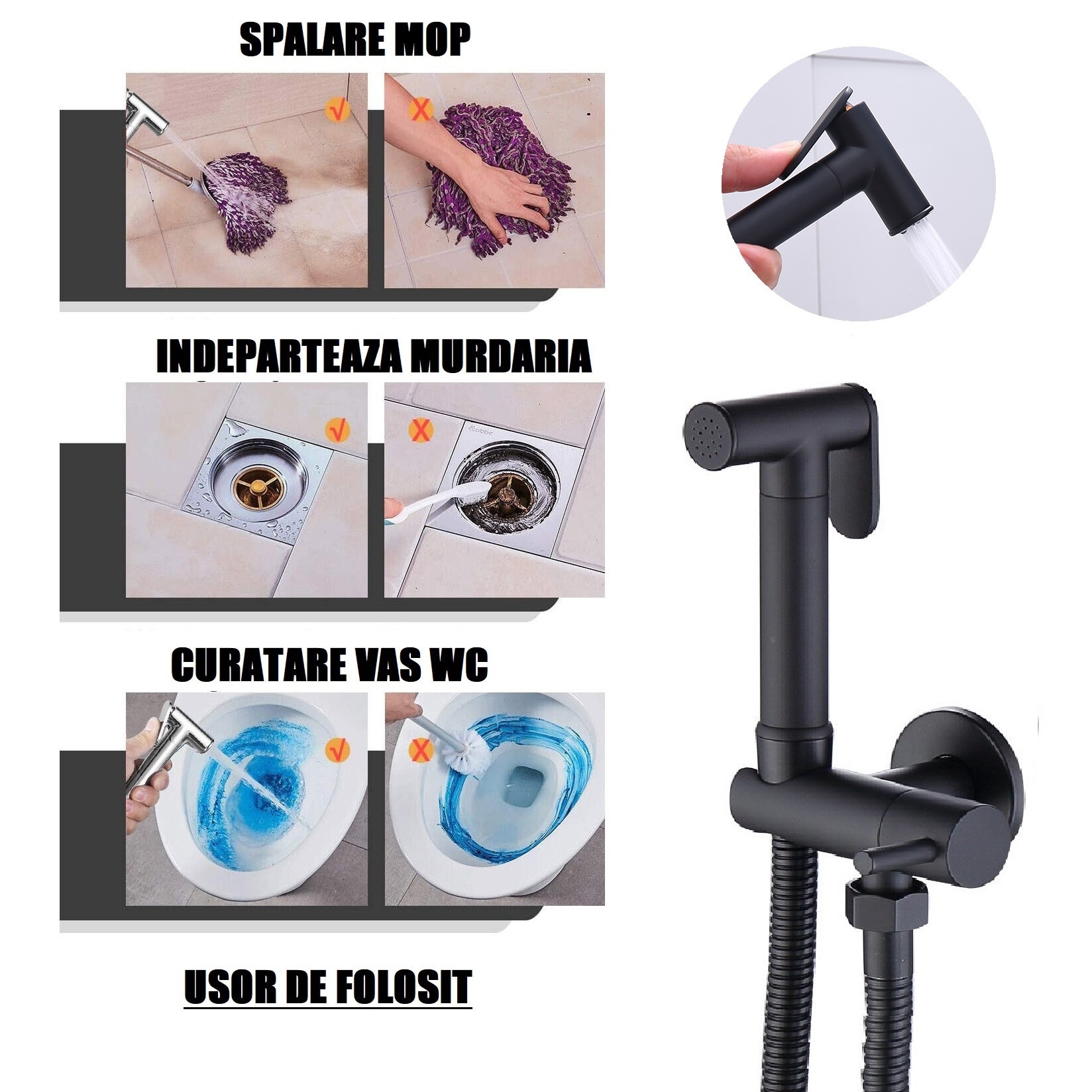 Set de dus igienic incastrat pentru wc, cu dus intim, o singura intrare ...