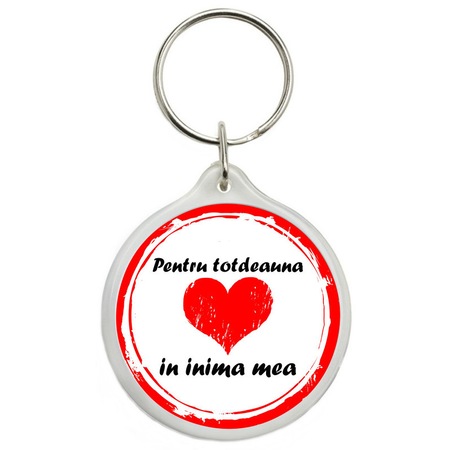 Breloc personalizat "Pentru totdeauna in inima mea", 4.5 cm x 4.5 cm ...