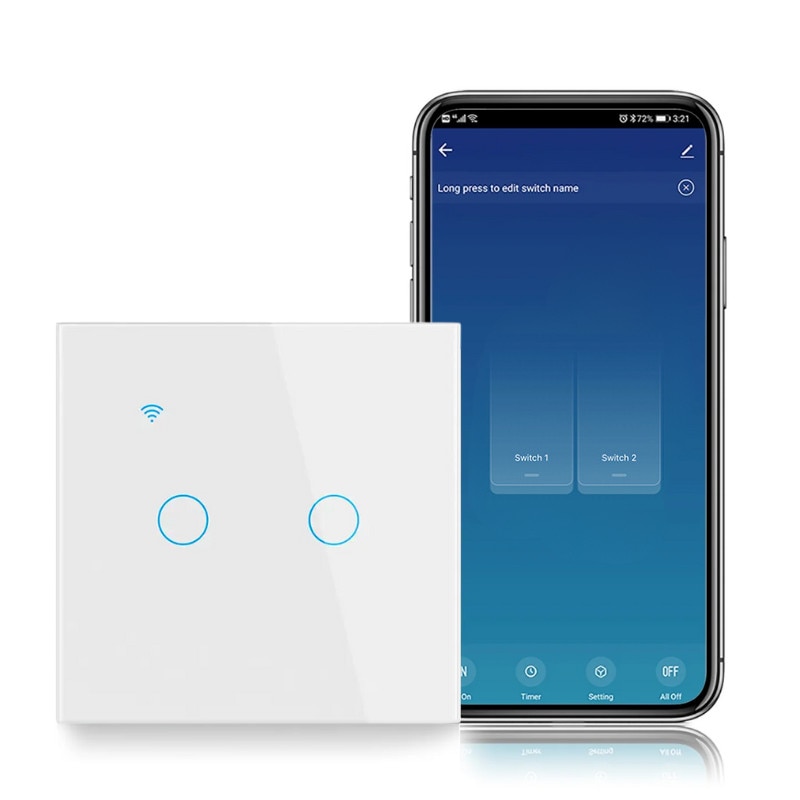 Intrerupator smart touch iUni 2F, Wi-Fi, Sticla securizata, LED - eMAG.ro