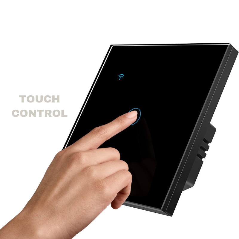 Intrerupator smart touch iUni 1F, Wi-Fi, Sticla securizata, LED, Black ...