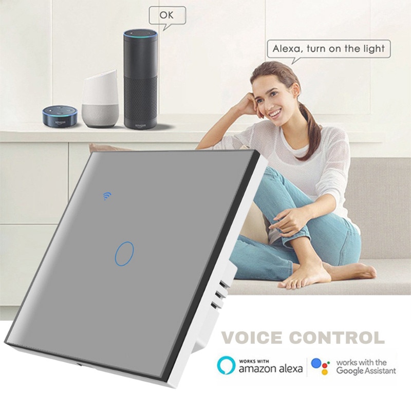 Intrerupator smart touch iUni 1F, Wi-Fi, Sticla securizata, LED, Silver ...