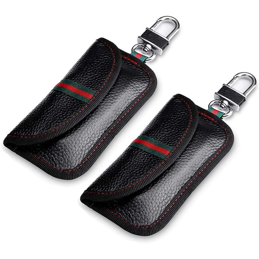 Set 2 huse chei auto, Fibra de carbon/Piele ecologica, 12.7 x 8 cm ...