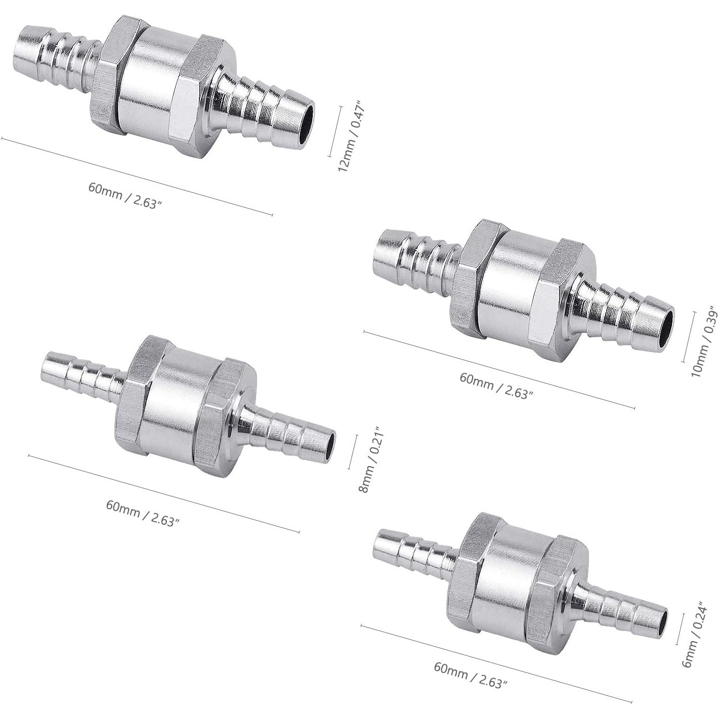Set 4 supape retinere combustibil, Aluminiu, 6/8/10/12 mm, Argintiu ...