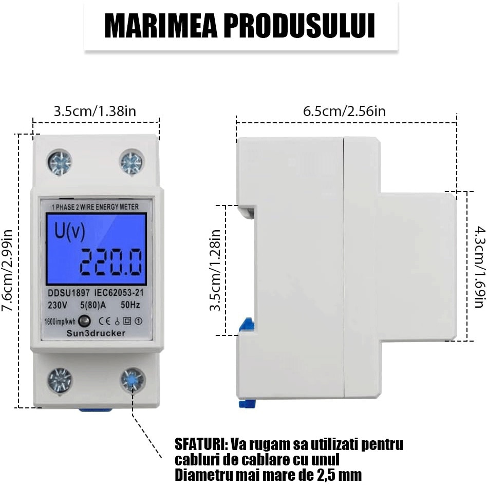Contor monofazat de energie electrica, Vaxiuja, 220V/230V AC 50Hz/60Hz ...