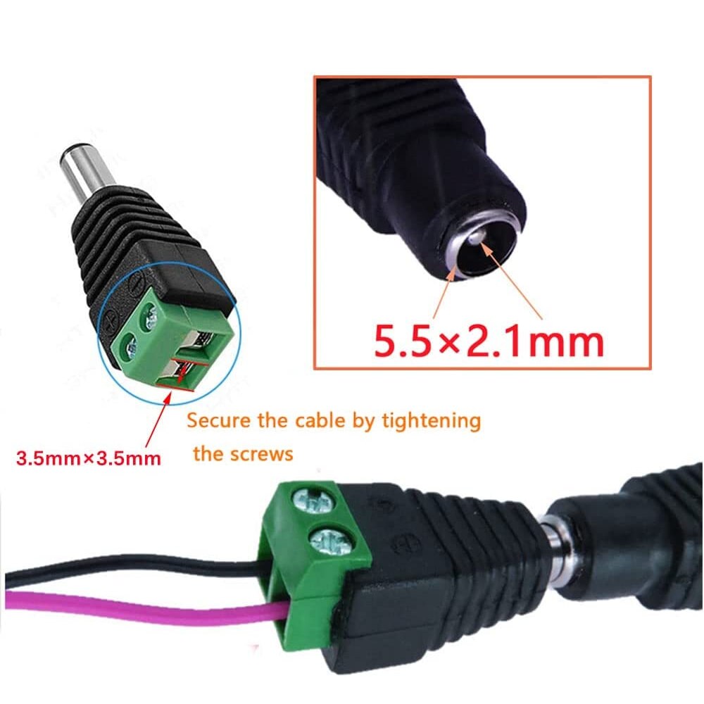 Set 20 conectori pentru cabluri, 2.1x5.5mm, 12V, Negru - eMAG.ro