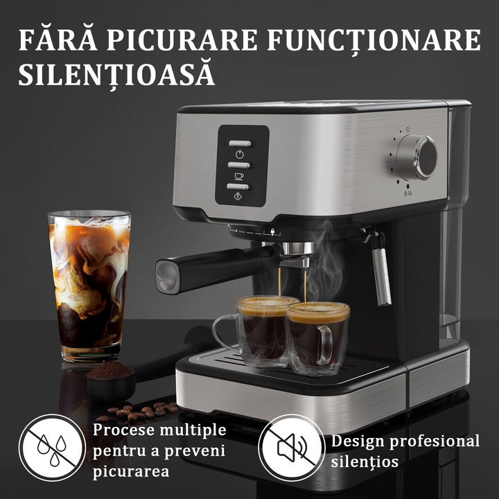 Espressor manual, Ultra-silentioasa, Rezistenta la scurgeri, Control al ...