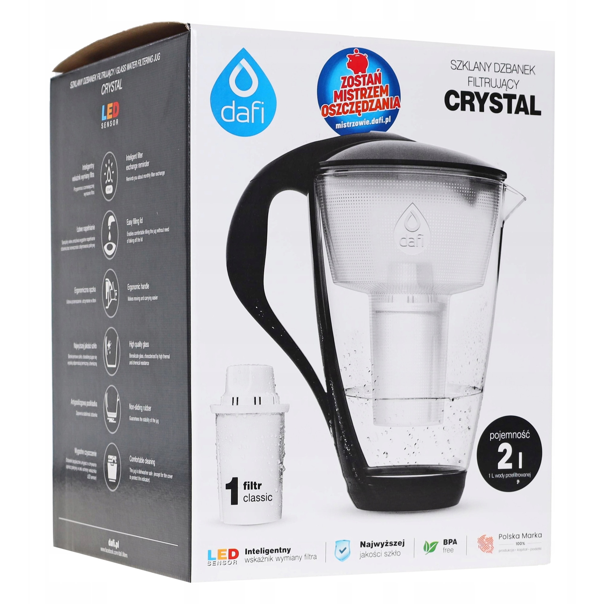Cana cu filtru Dafi, sticla, capacitate 2 l, indicator Led, cu un ...