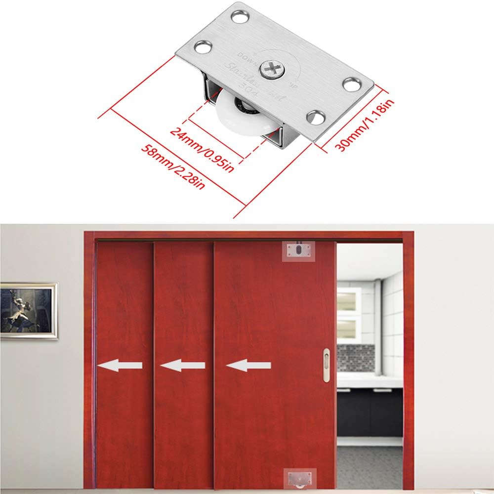 Set 4 perechi roti pentru usi culisante, Mmgoqqt, Inox/Nylon, Argintiu ...