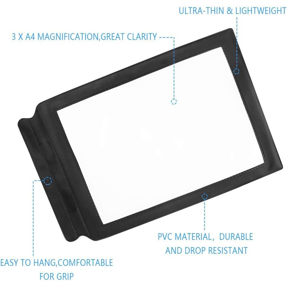 Set 2 lupe A4 lectura, PVC/Plastic, Zoom 3x, 30.5 x 19.5 cm, Negru ...
