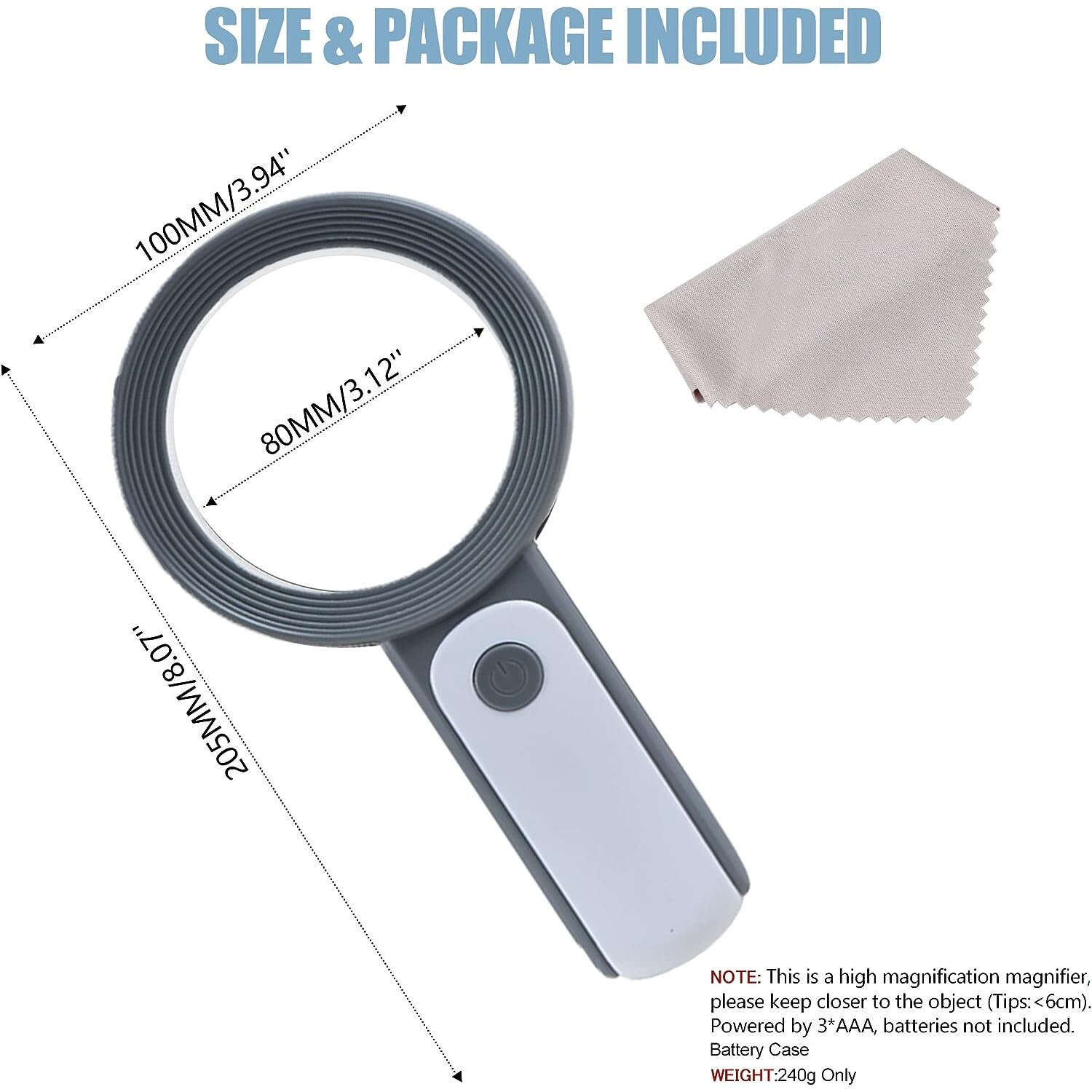 Lupa lectura, Plastic/Sticla, 18 leduri, Zoom 30x, 205 x 103 x 14 mm ...