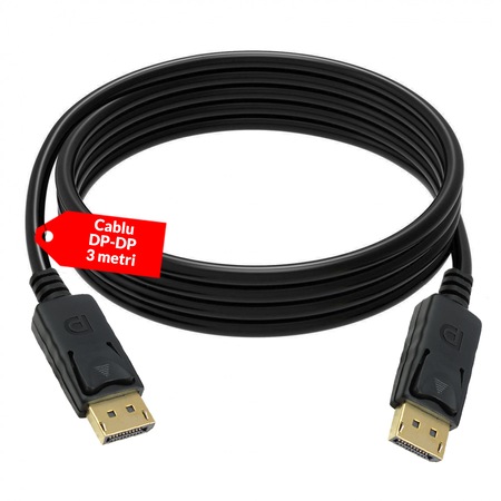 DisplayPort-DisplayPort kábel, 3 méter, réz vezetékek, fekete - eMAG.hu