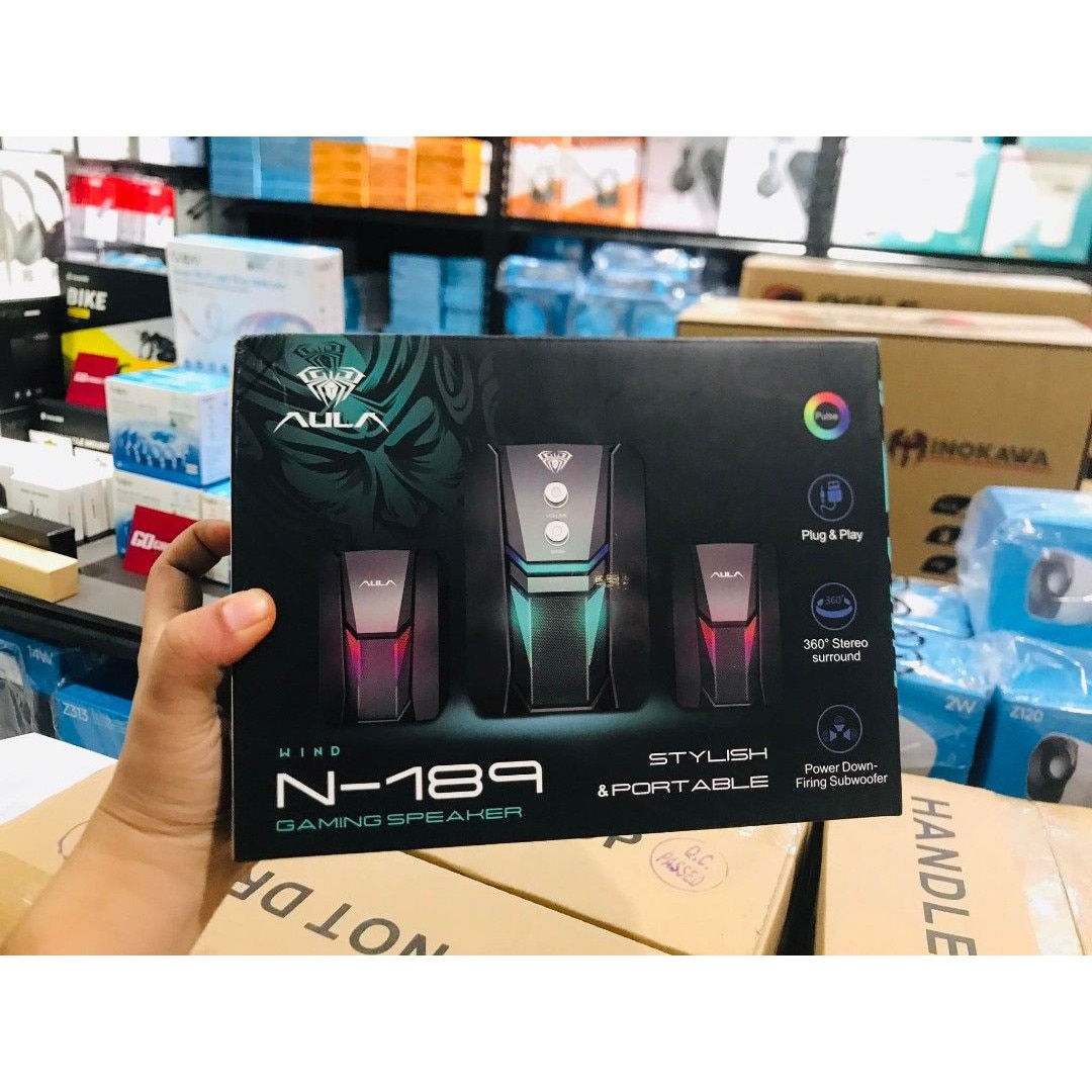 PC Gaming HQ audiorendszer Aula N-189 két hangszóró 3 W és aktív mélynyomó 5 W, USB, többszínű ...