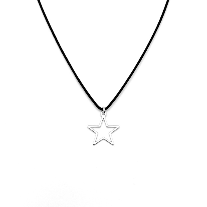 Colier cu pandantiv Stea din Argint 925, snur negru, reglabil pana la ...