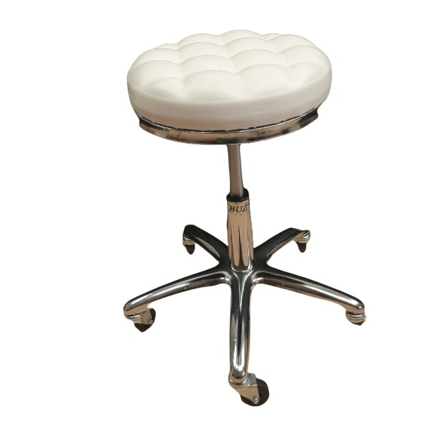 Scaun salon, frizerie hidraulic cu roti si perna moderna alba, buz ...