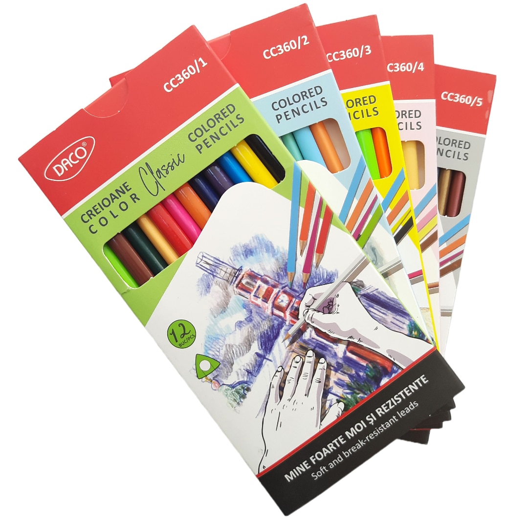 Creioane colorate 60 buc/set, FLR DACO CC360, corp triunghiular, culori ...