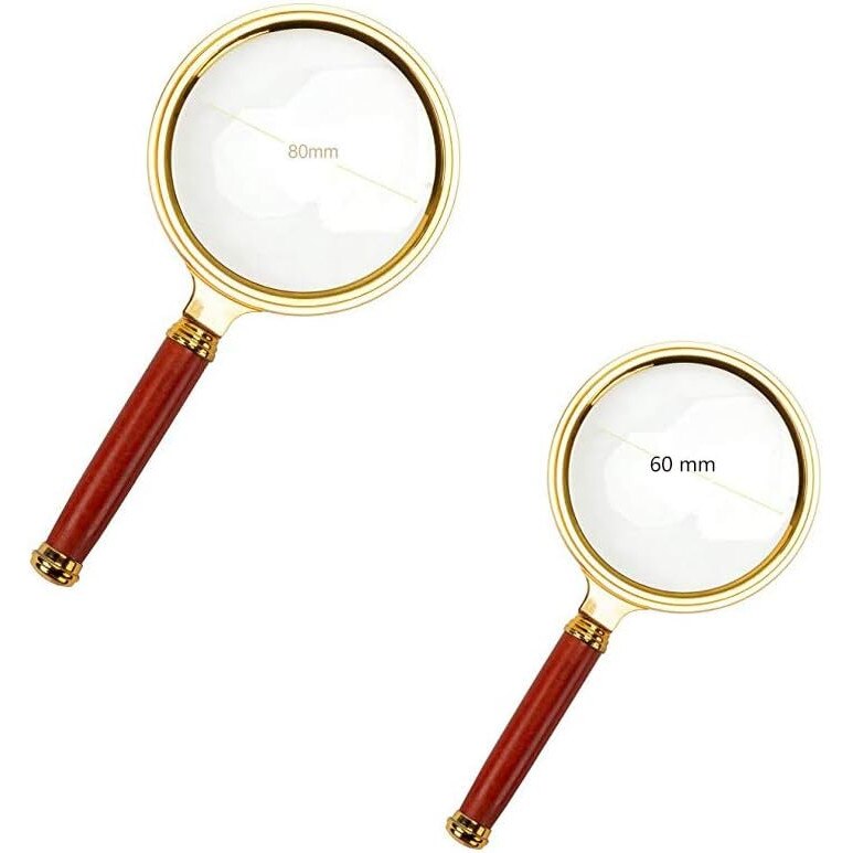 Set 2 lupe, Lemn/Sticla, 10x, 80/60 mm, Auriu/Rosu - eMAG.ro