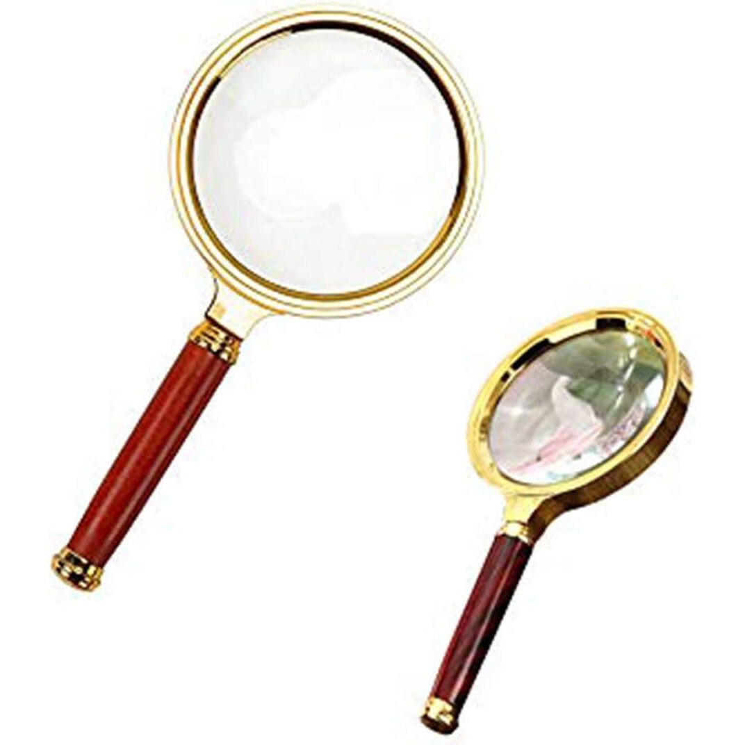 Set 2 lupe, Lemn/Sticla, 10x, 80/60 mm, Auriu/Rosu - eMAG.ro