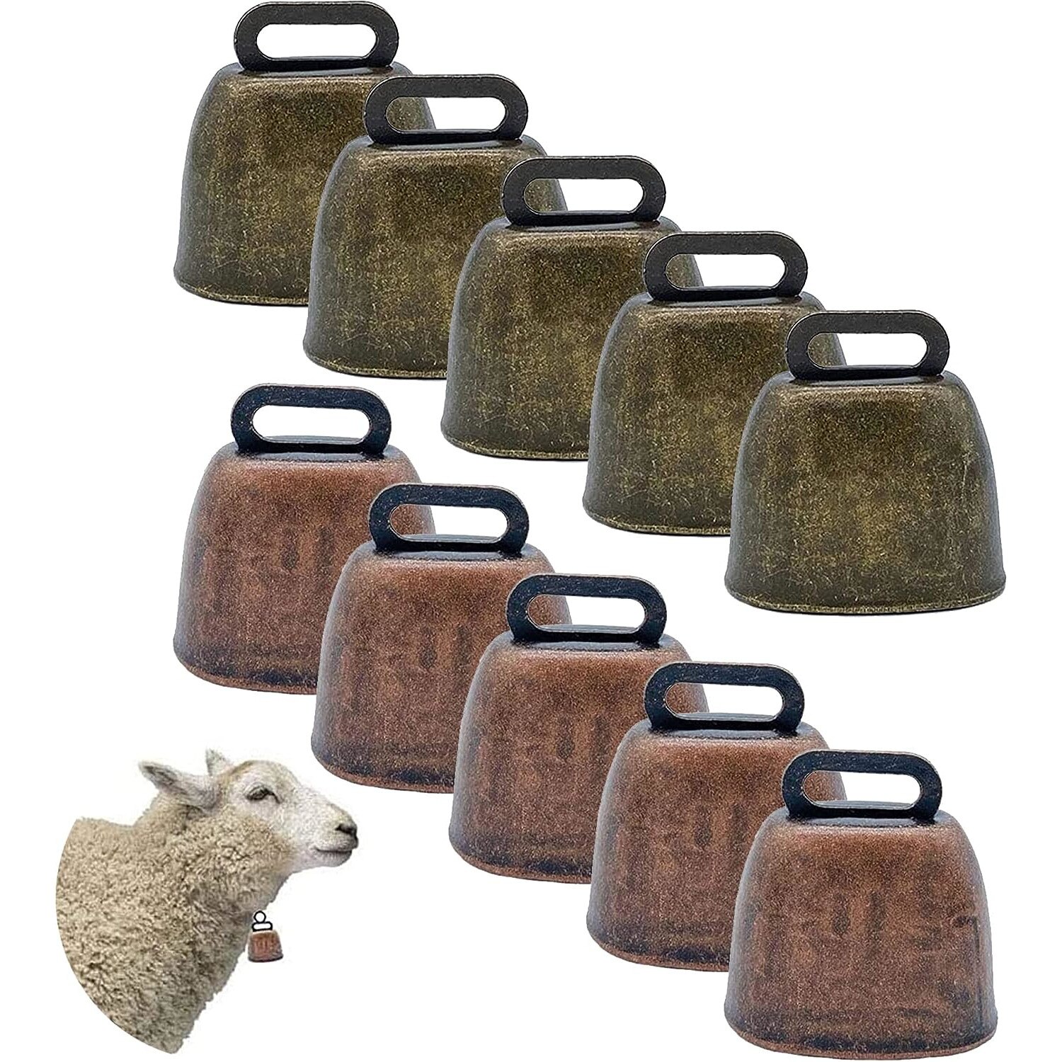 Set 10 clopote bovine, Metal, 35 x 24 mm, Argintiu/Bronz - eMAG.ro