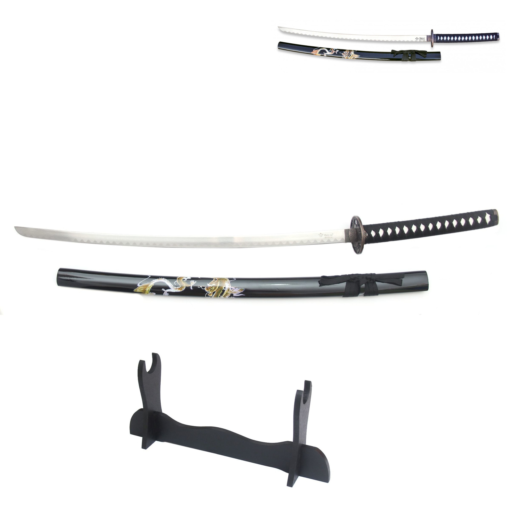 Sabie Katana Samurai, Otel carbon, Stativ Decor, Teaca, Lungime 96cm ...
