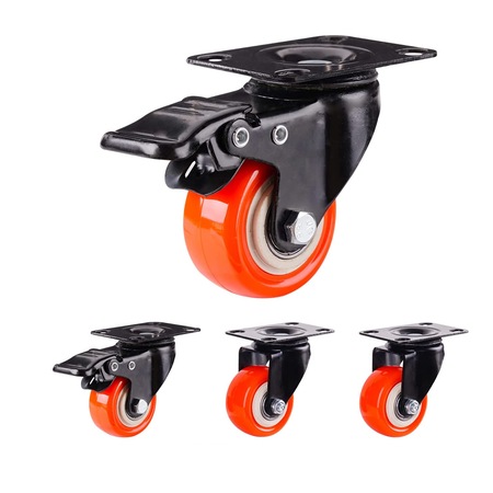 Set 4 Roti pivotante, Poliuretan, Rosu/Negru - eMAG.ro