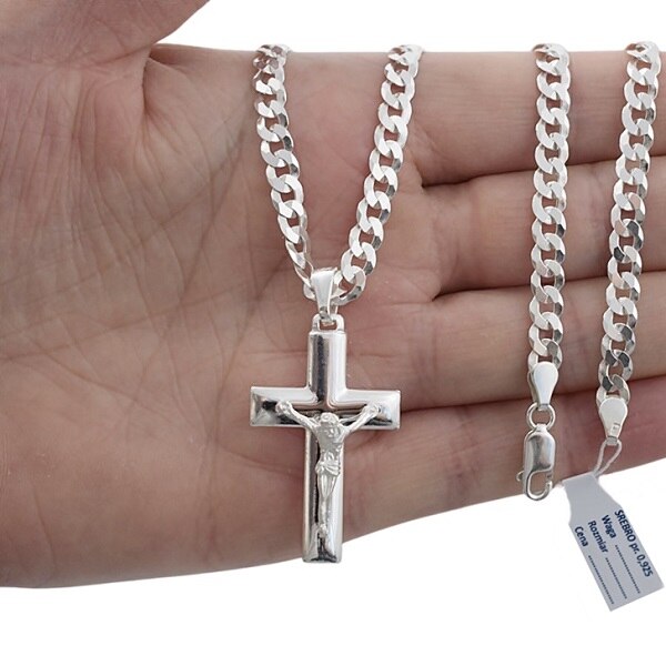 Colier barbati, AMOR, Pandantiv cruce, Argint 925, 55cm, Argintiu - eMAG.ro