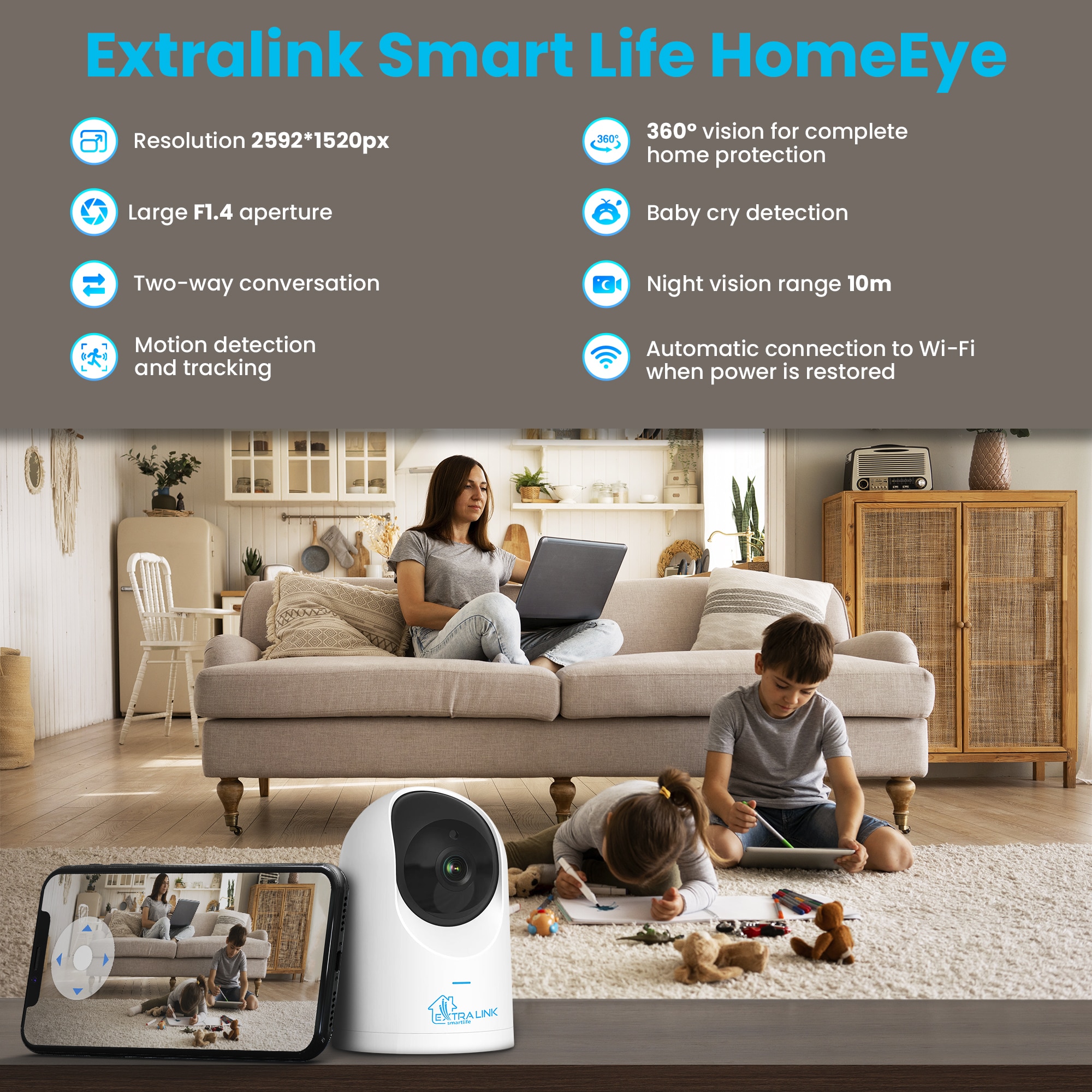 Camera IP Extralink Smart Life HomeEye, PTZ, Fara fir, Vedere ...
