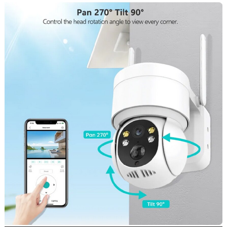 Camera de securitate cu panou solara PTZ de exterior- 4MP Panou solar ...
