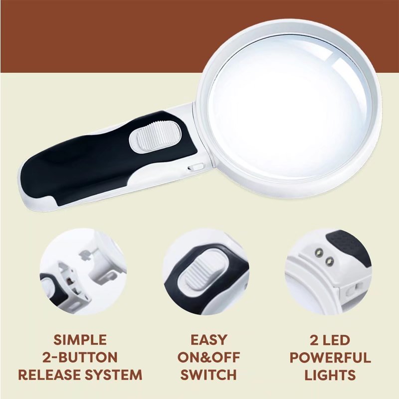 Lupa cu iluminare LED, Plastic/Sticla, 2.5x/5x/16x, 20 x 10 x 3.5 cm ...